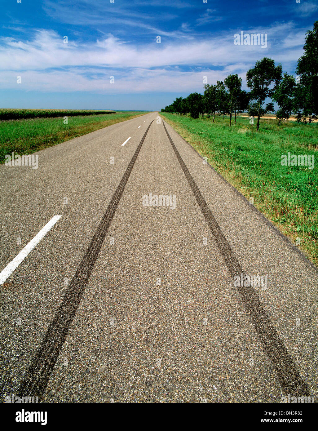 Tyre track on road Stock Photo - Alamy