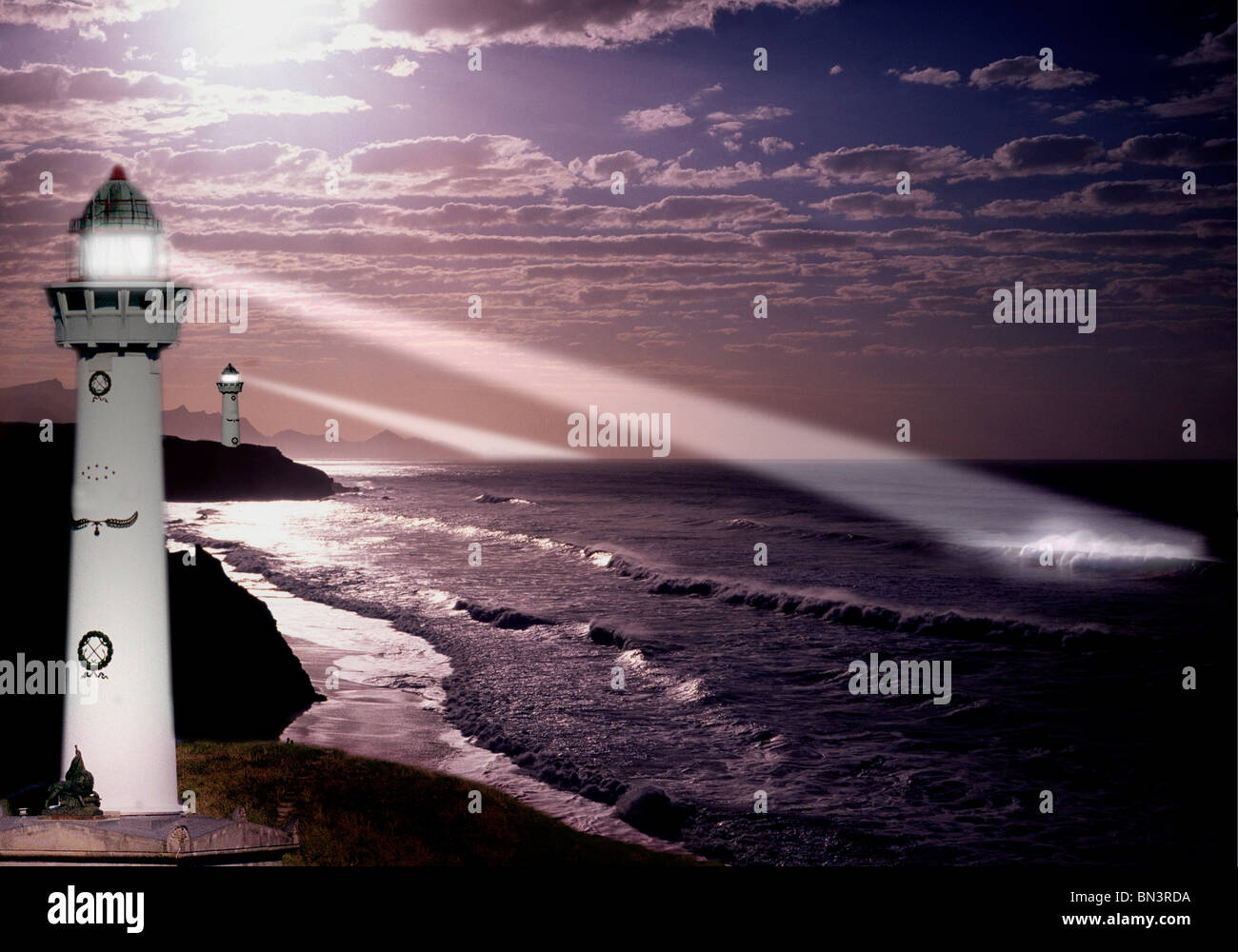 Lighthouses flashing light on sea Stock Photo - Alamy