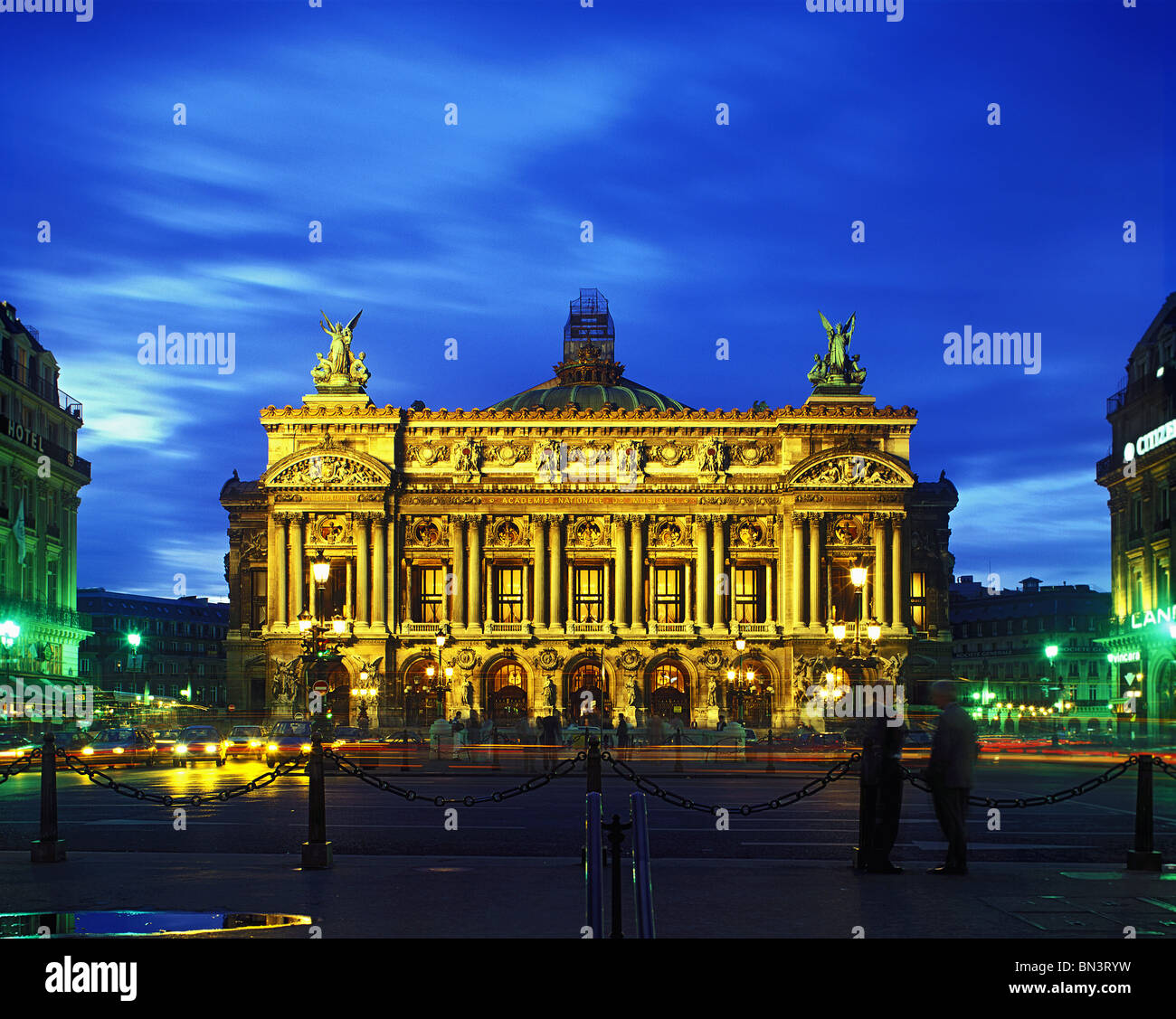 Buildings lit up at night Stock Photo - Alamy