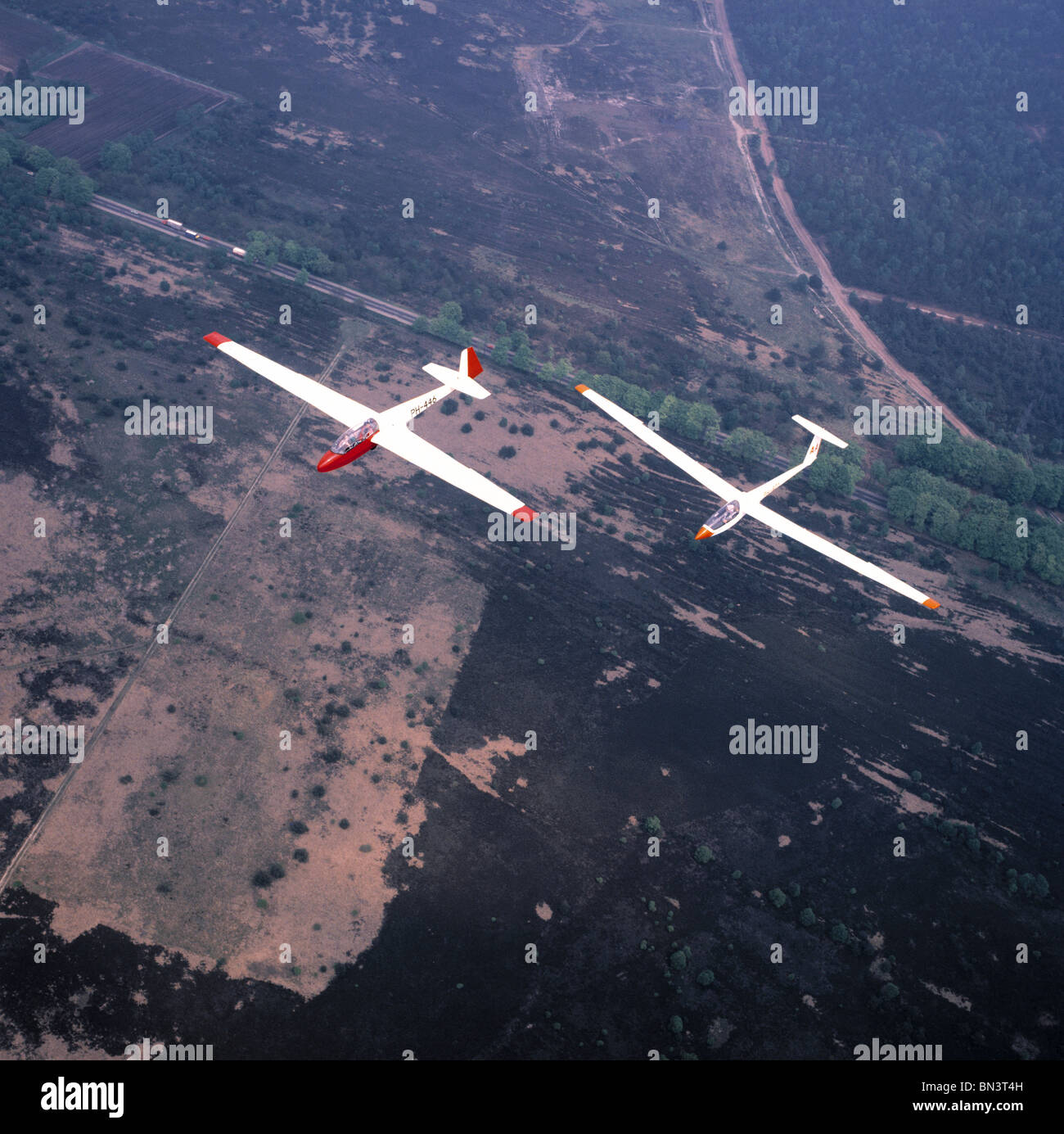 High angle view of two airplanes in flight Stock Photo - Alamy