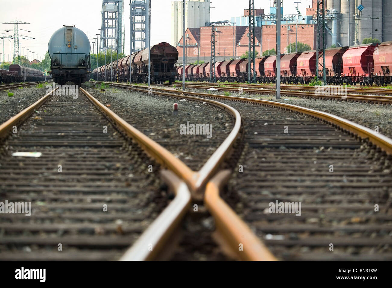 Freight trains on tracks Stock Photo - Alamy