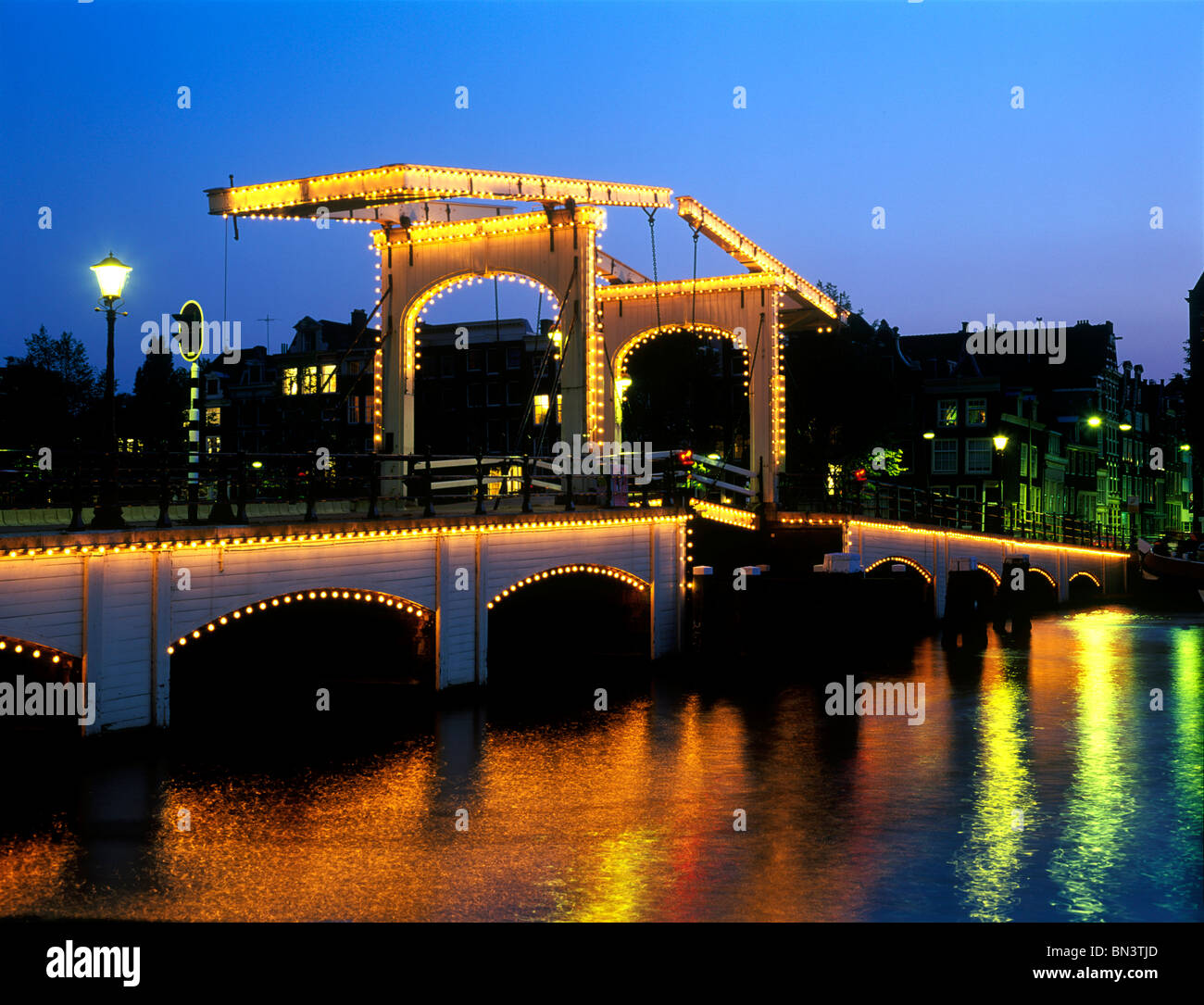 Bridge lit up at night Stock Photo - Alamy