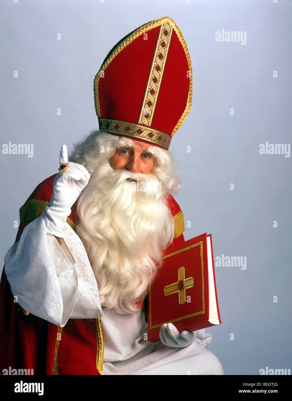 Portrait of saint nicolas pointing upward Stock Photo - Alamy