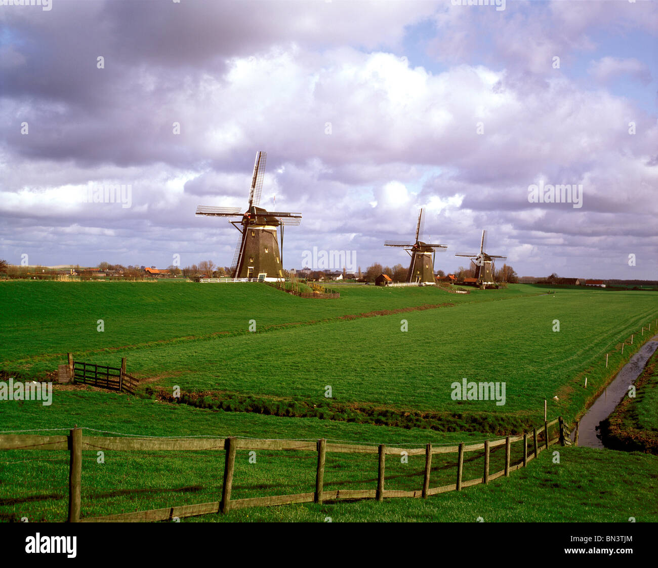 Traditional windmills in field Stock Photo - Alamy