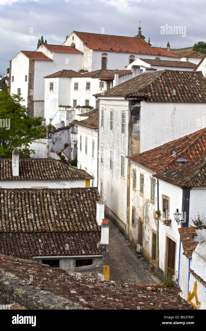 Medieval Walled European Village with Castle Stock Photo - Alamy