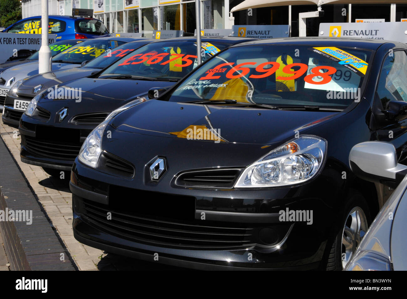 Renault car dealer forecourt display of cars Stock Photo - Alamy