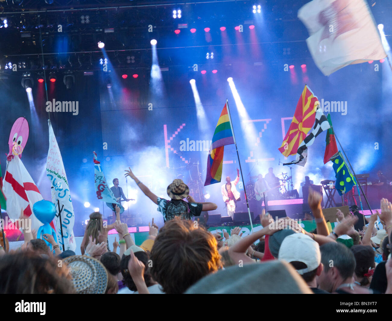 A crowd of people at the Pyramid Stage at the Glastonbury music ...
