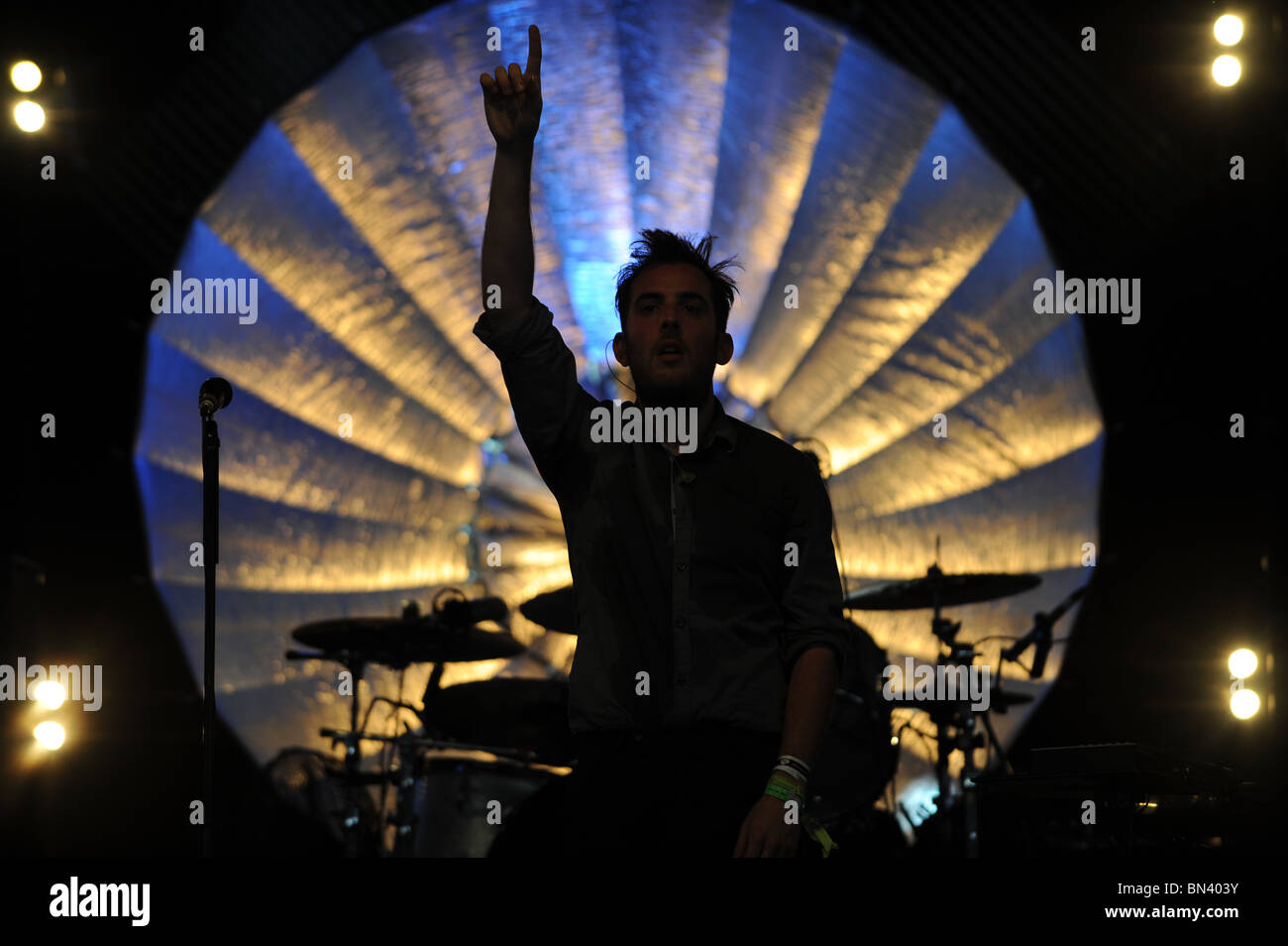 James Cook of Delphic on the John Peel Stage at Glastonbury Stock Photo ...