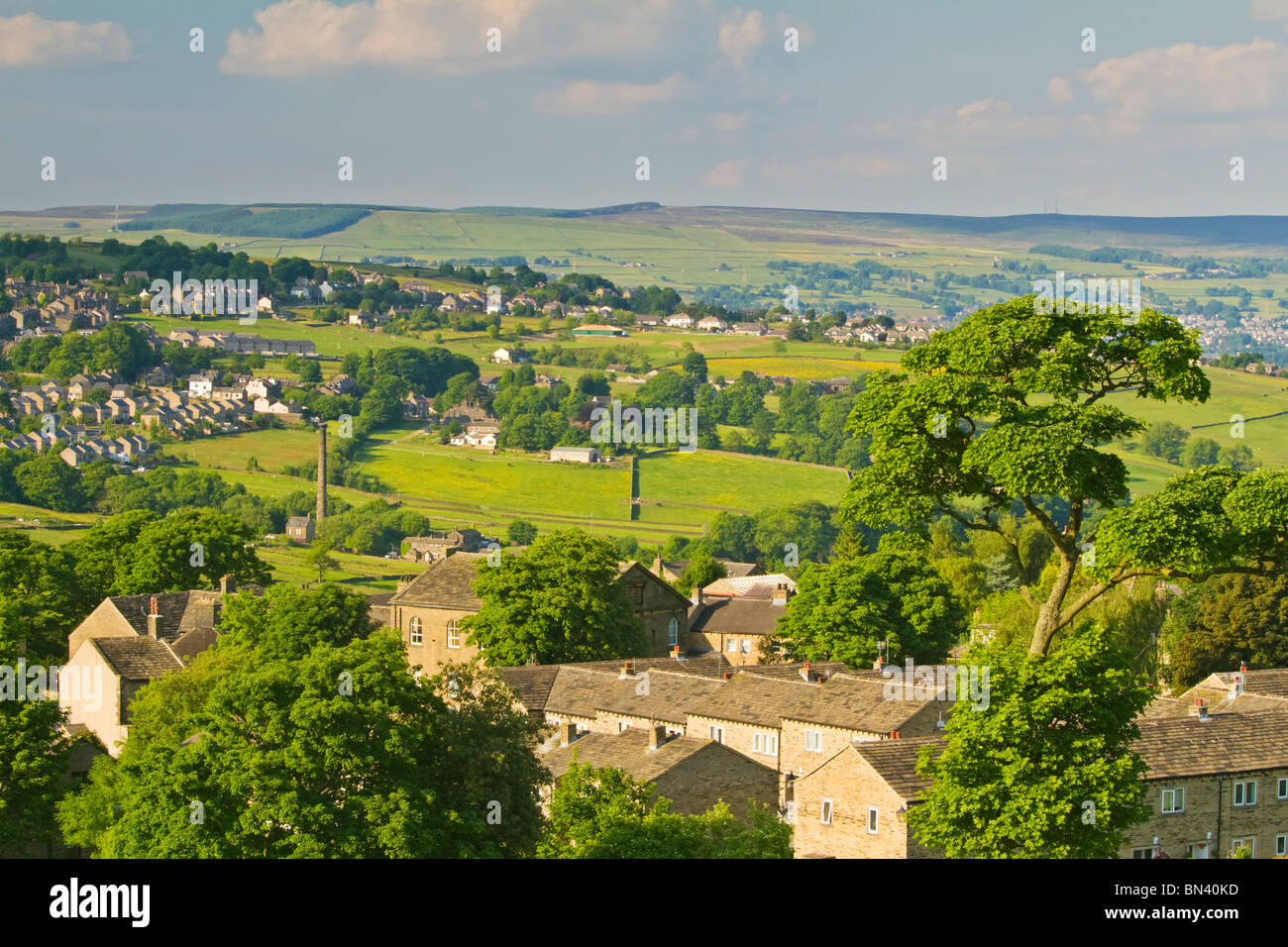 View of the villages of Haworth and Oakworth from Penistone Hill in ...