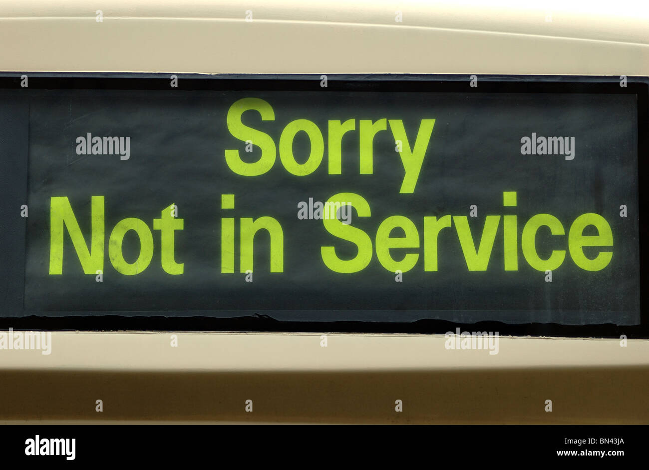 Sorry Not in Service destination blind on a single decker bus, England ...