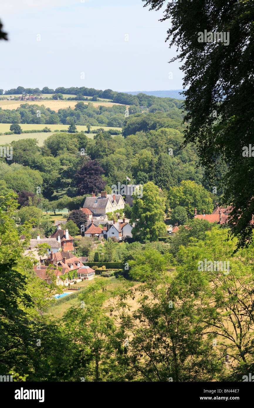Selborne village and church viewed from Selborn Hanger Woods Stock ...