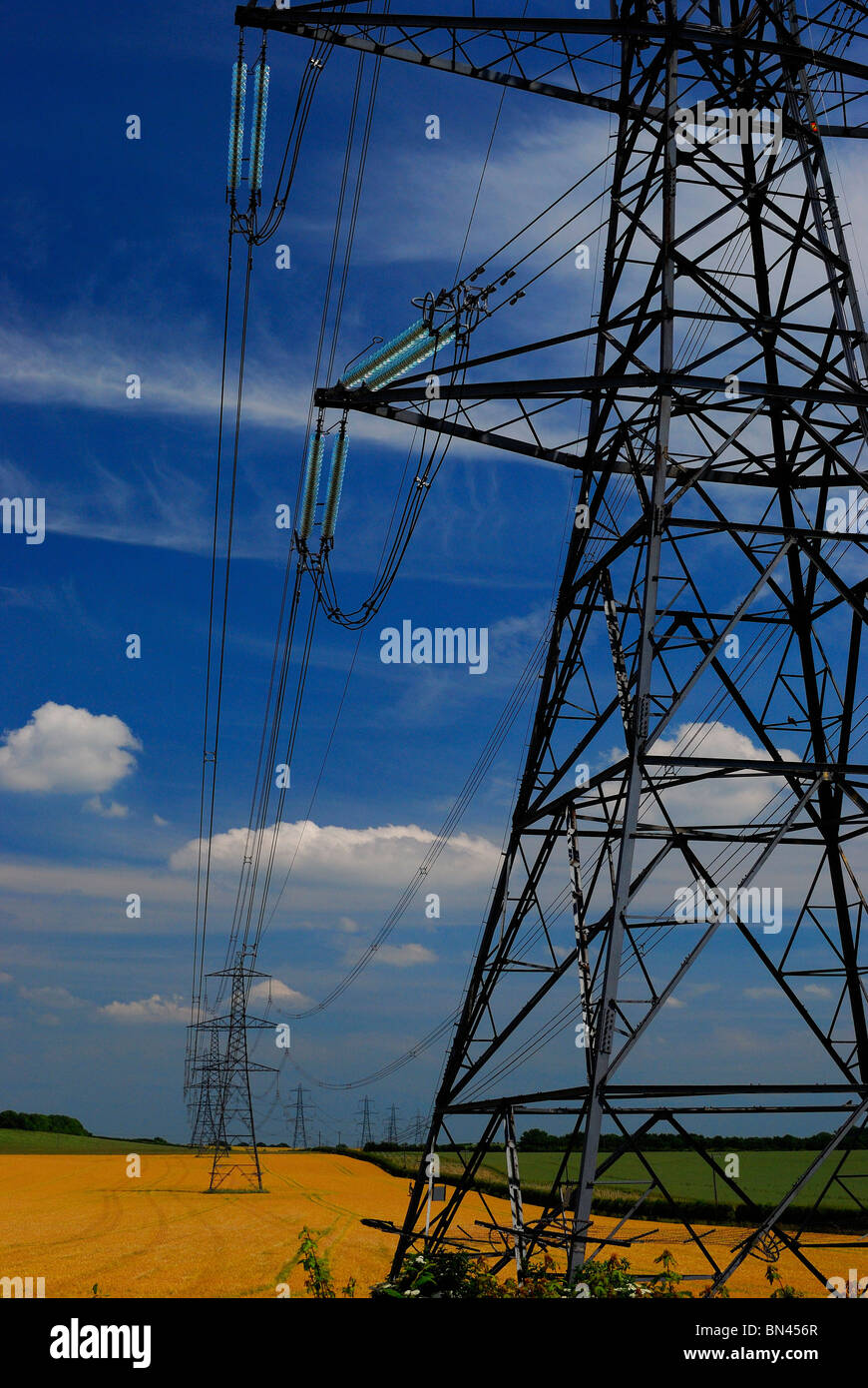 Electricity Pylon Towers supporting power cables Stock Photo - Alamy