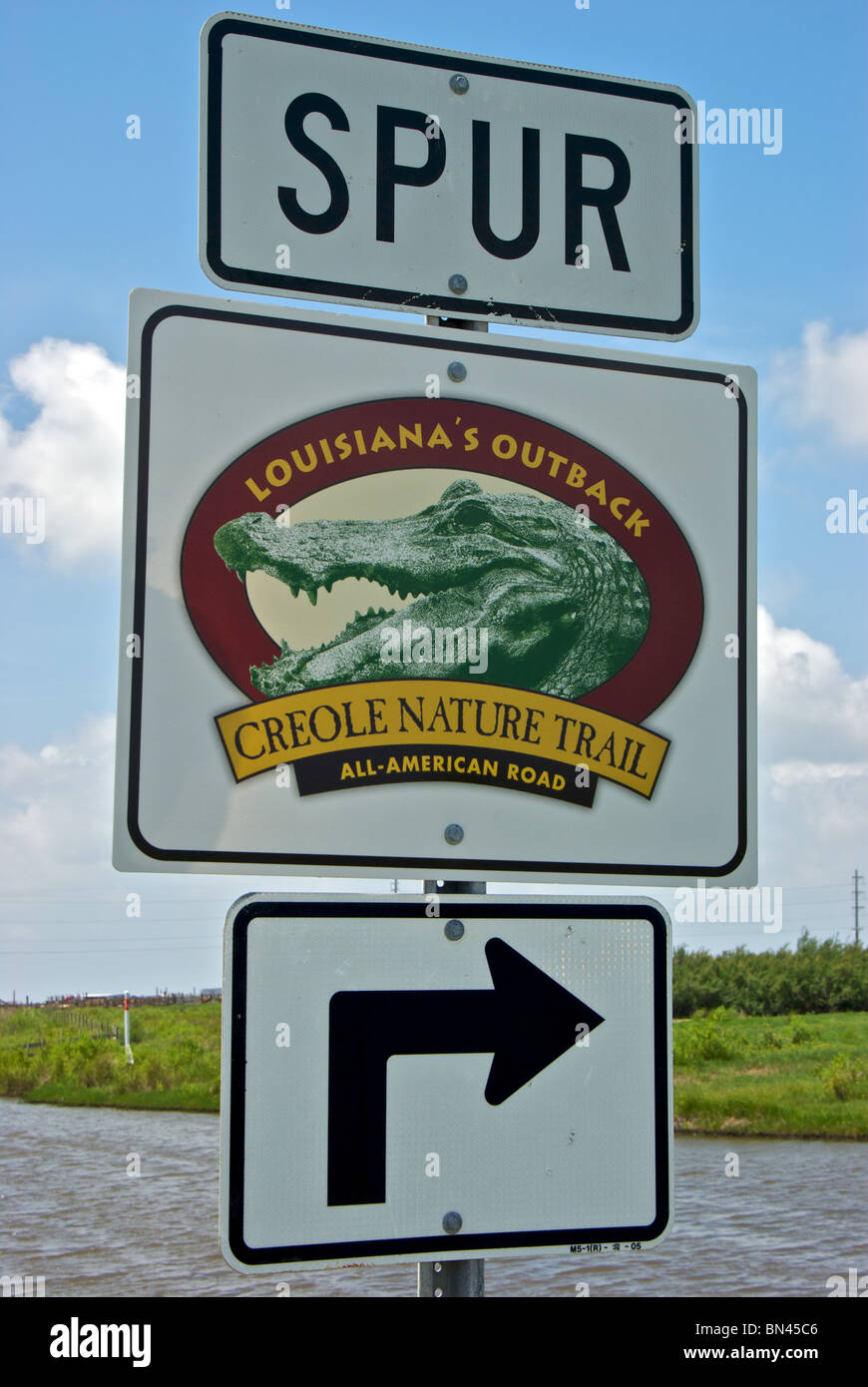 Metal reflective highway sign marking Creole Nature Trail All American ...