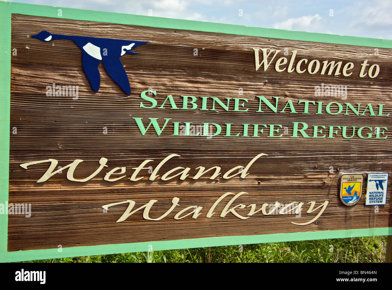 Sabine National Wildlife Refuge Wetland Walkway wooden sign along ...