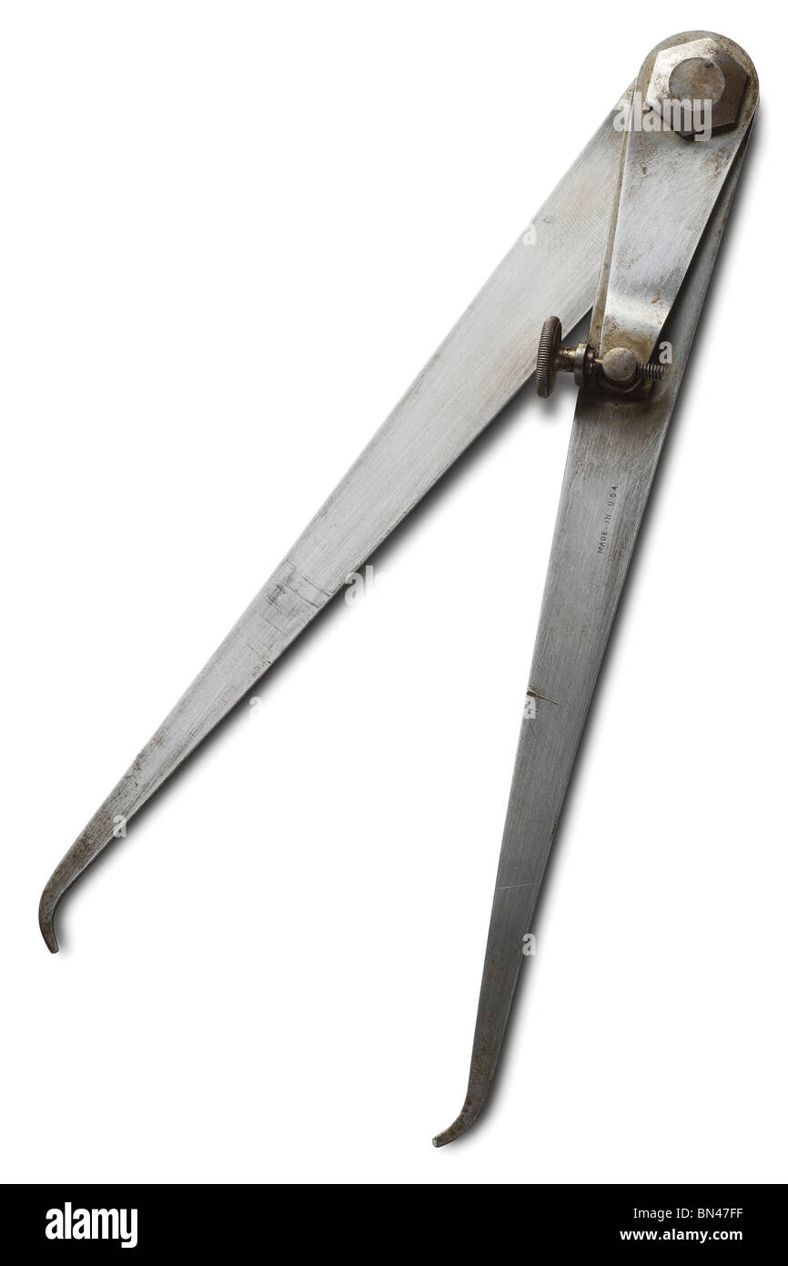 a pair of workman's compasses isolated on white - with clipping path ...
