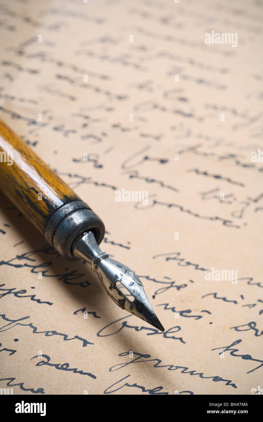 a detal of an old nib on a handwritten letter Stock Photo - Alamy