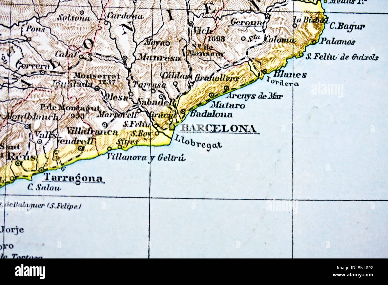Ancient map of Spain. Handmade in 1881 Stock Photo - Alamy
