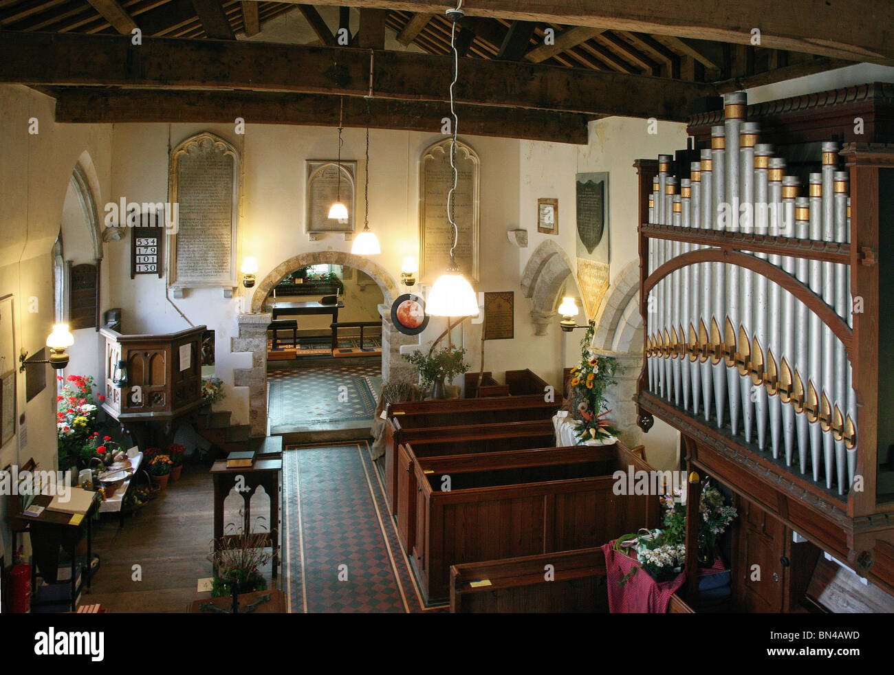 Interior of St Peter's Church in the Dorset village of West Knighton ...