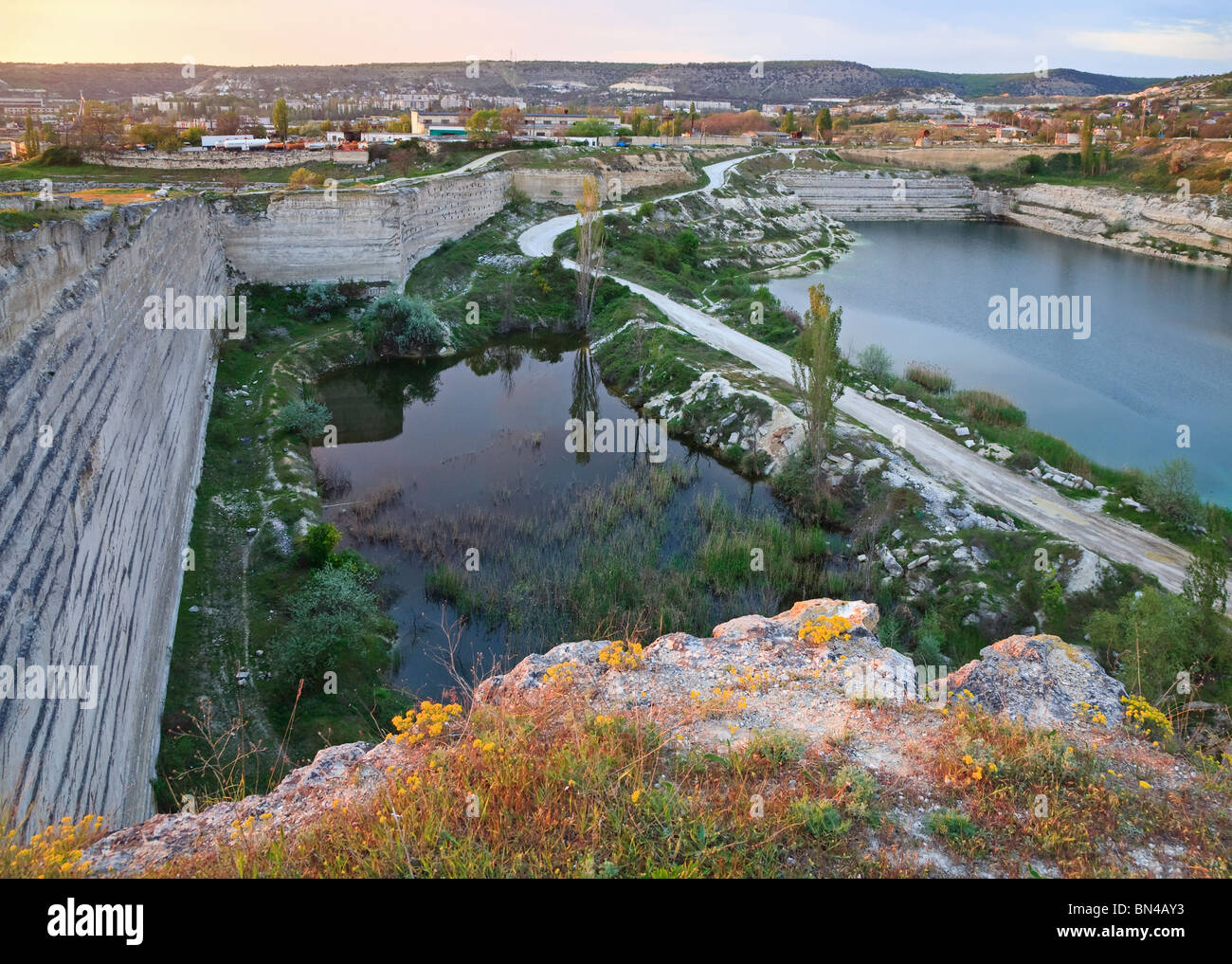 Evening abandoned half-flooded quarries in the vicinity of Sevastopol ...