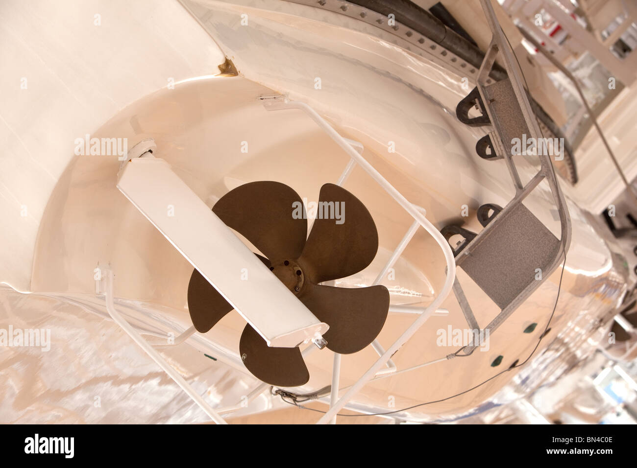 Lifeboat's propeller and rudder. Cunard's Queen Victoria Stock Photo ...