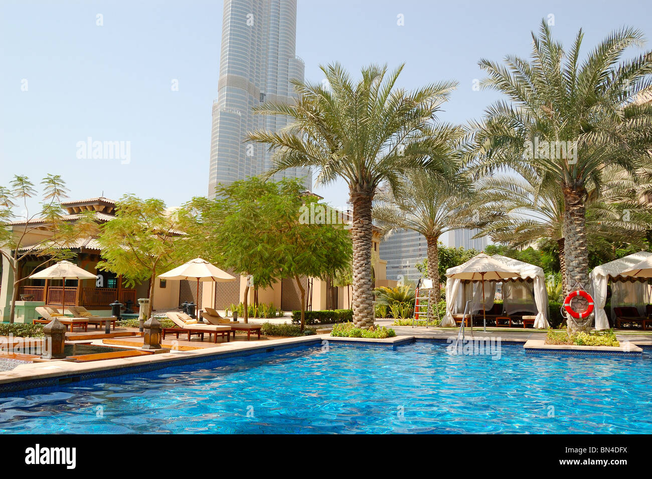 Hotel's swimming pool area in Dubai downtown, UAE Stock Photo - Alamy
