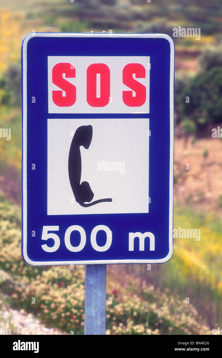 SOS help telephone sign in Europe Stock Photo - Alamy