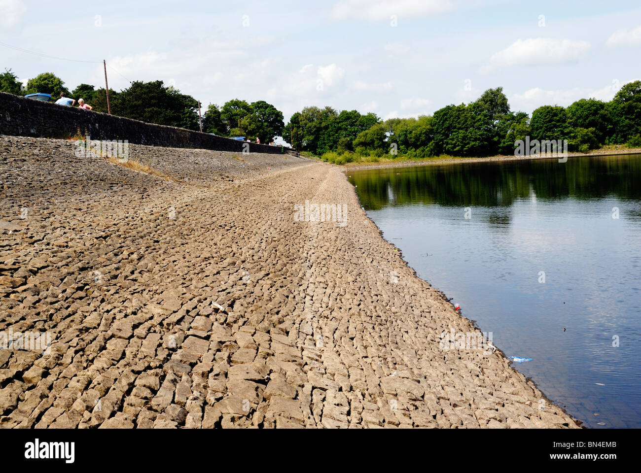 Low water level on Anglezarke reservoir, Lancashire with marks showing ...