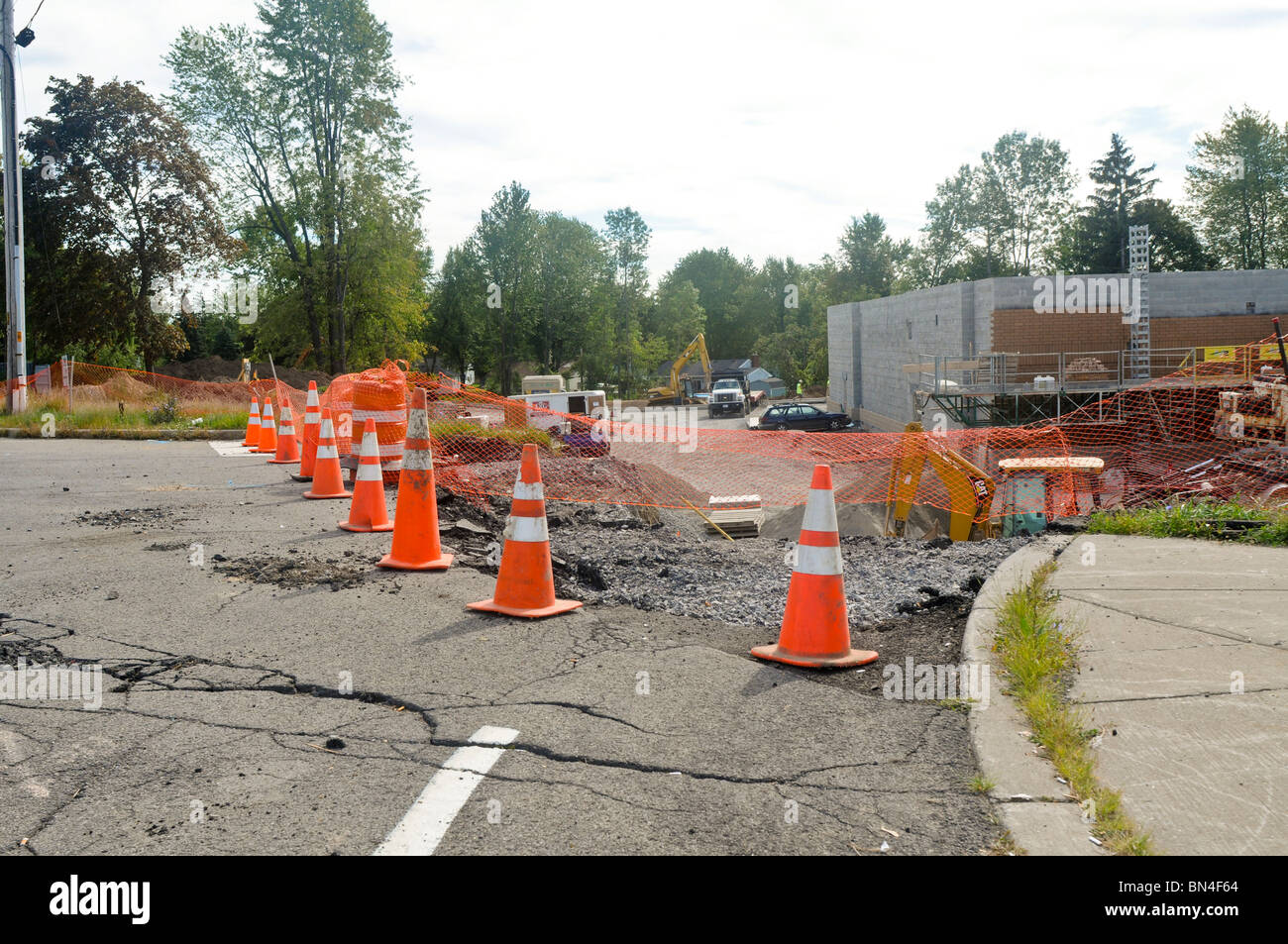Unsafe road conditions around a construction site Stock Photo - Alamy