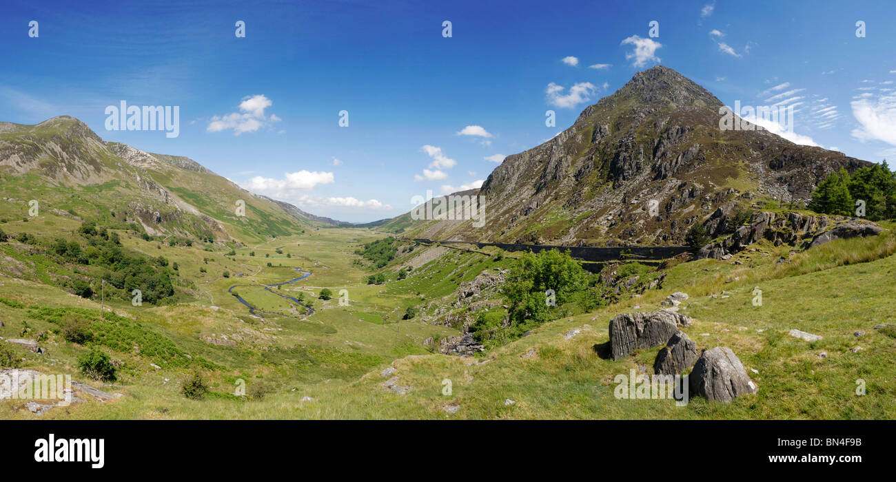 Panorama of the U shaped glaciated Nant Ffrancon Valley from Foel Goch ...