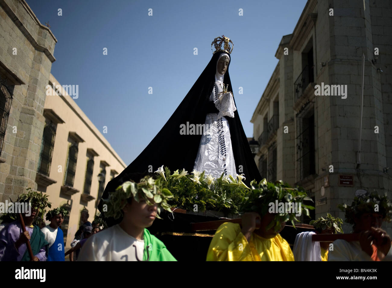 A Virgin Mary statue is displayed during holy week celebrations in ...