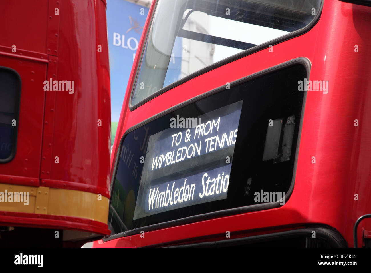 Sign on one of the Wimbledon Tennis Tournament shuttle buses during ...
