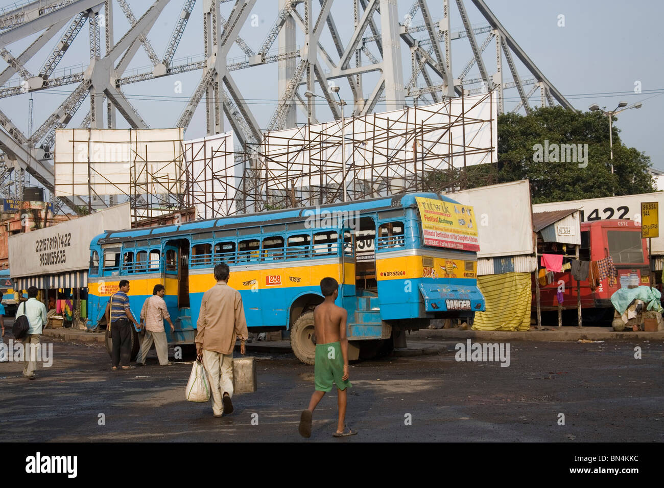 Street transportation ; Howrah Bridge now Rabindra Setu over River ...