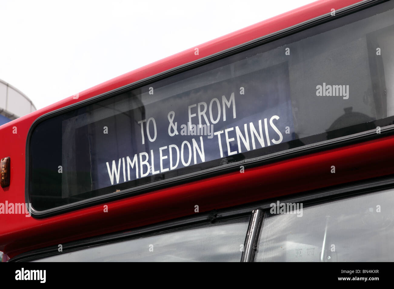 Sign on one of the Wimbledon Tennis Tournament shuttle buses during ...