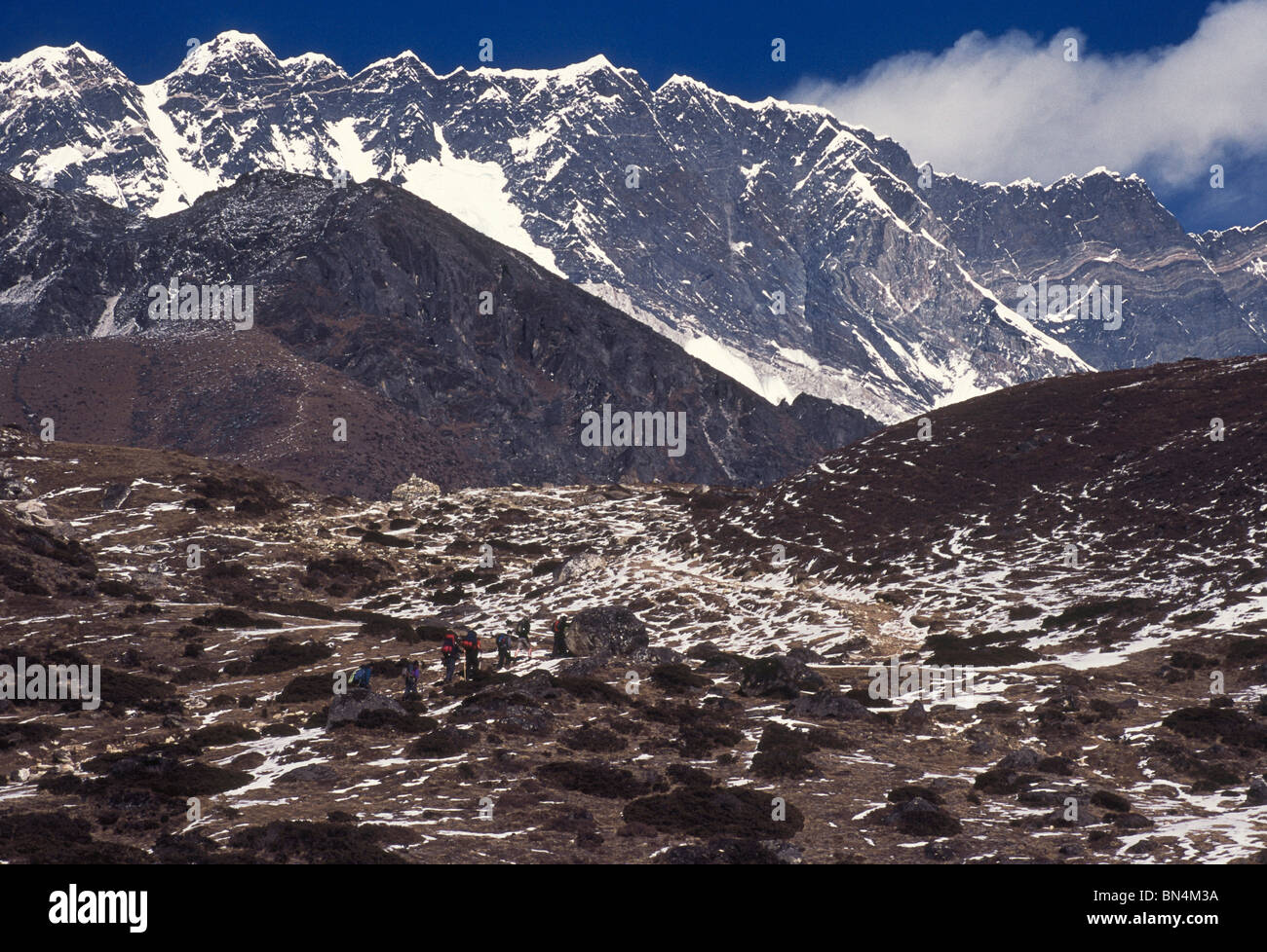 The massive wall of Lhotse; Everest's neighbor as seen from the valley ...