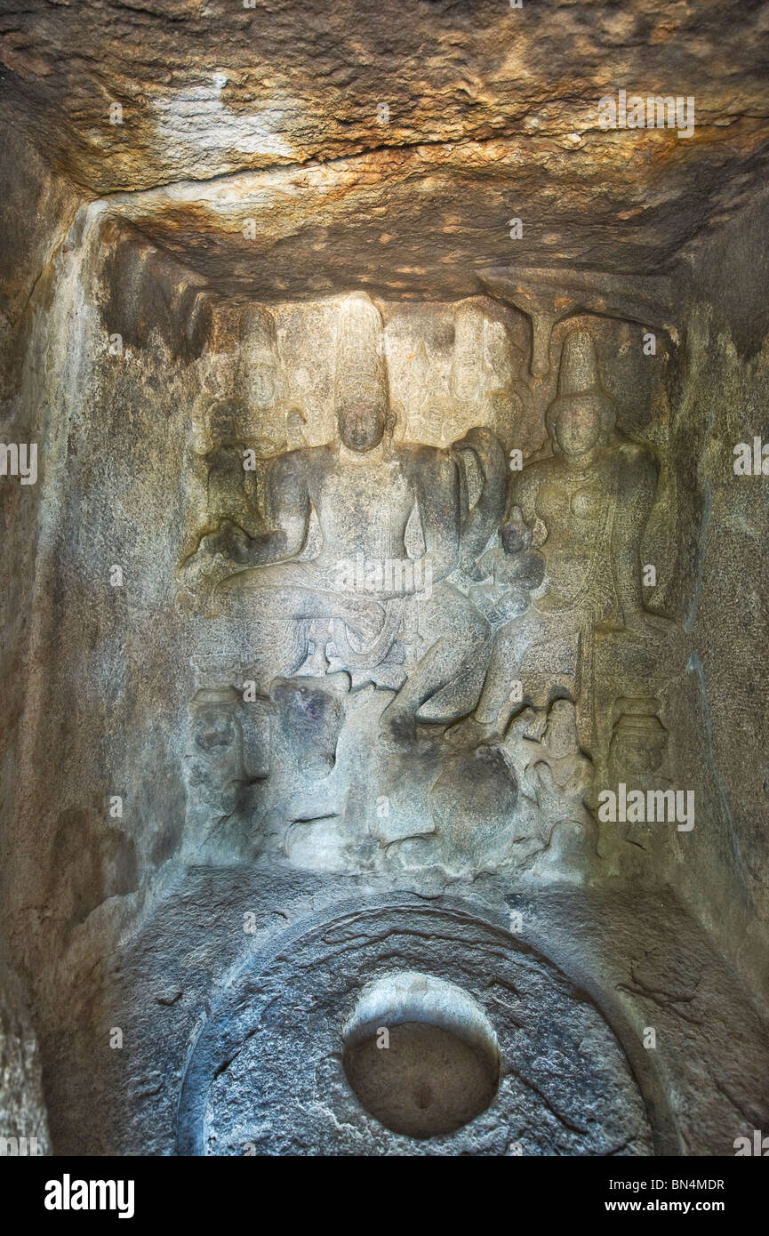 India Tamil Nadu Mamallapuram a bas-relief inside the Varaha Cave ...