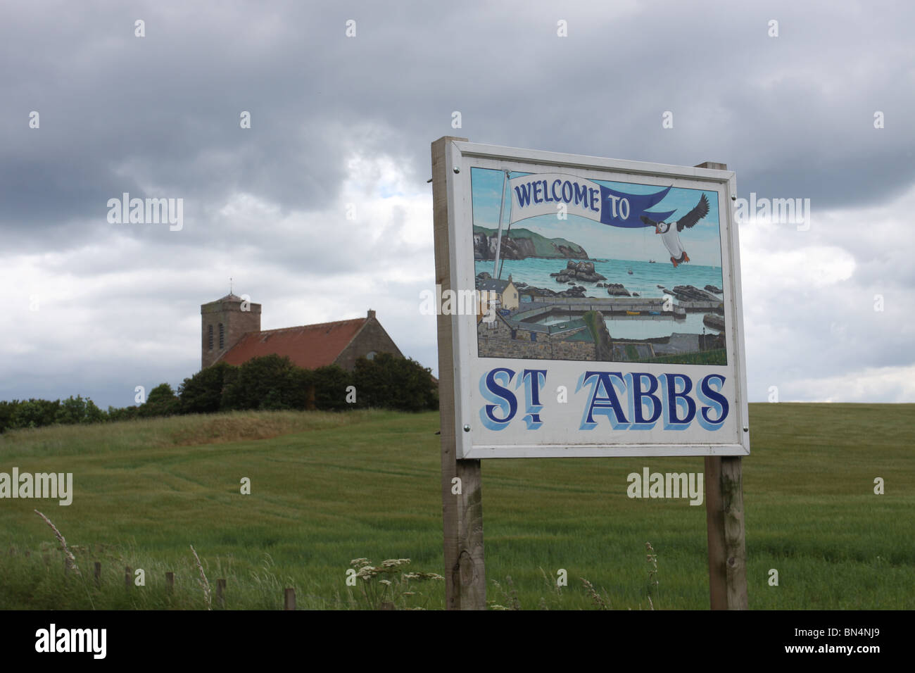 Welcome to St Abbs sign Scotland June 2010 Stock Photo - Alamy