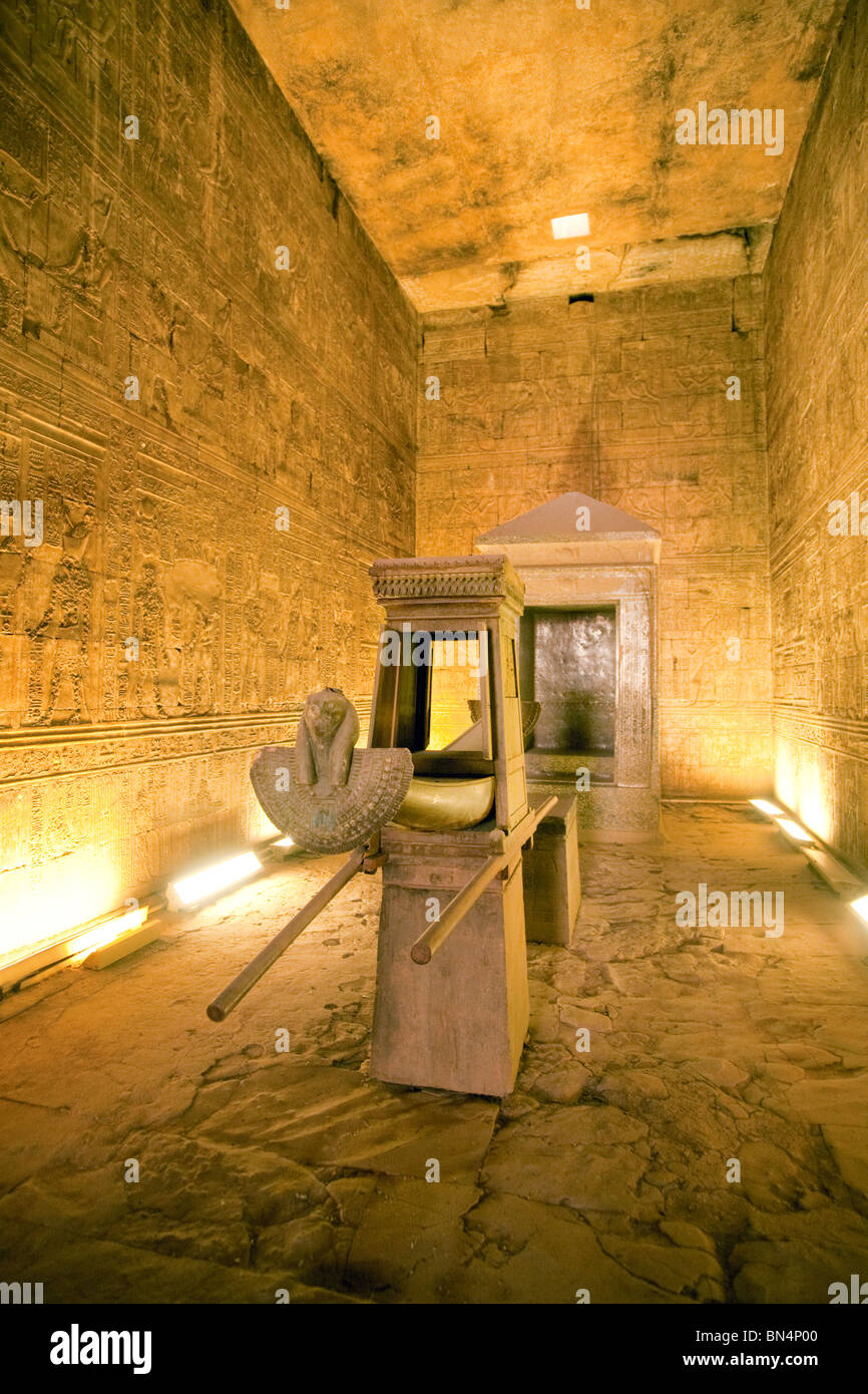 The sacred Barge of Horus on an altar in the Sanctuary of Horus, Edfu ...