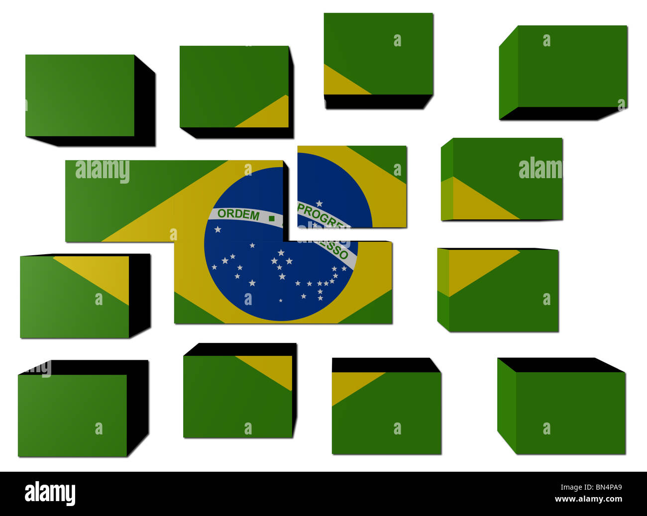 Brazilian Flag on cubes against white illustration Stock Photo - Alamy