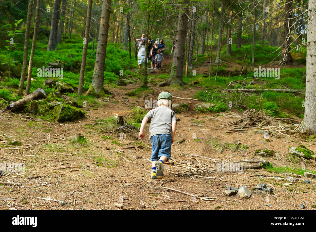 A boy playing in the forest summer Stock Photo - Alamy