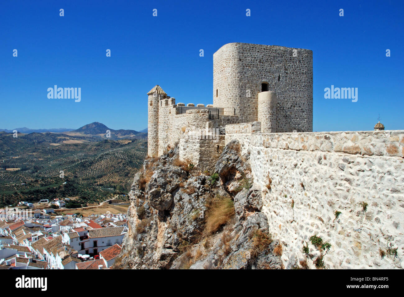 Arab castle overlooking the town and surrounding countryside, Olvera ...
