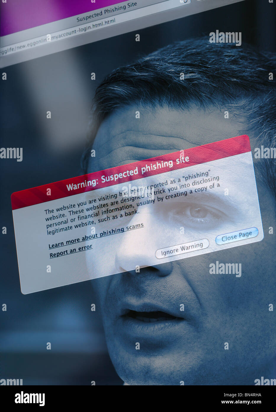 Phishing site on computer screen with businessman reflection Stock ...