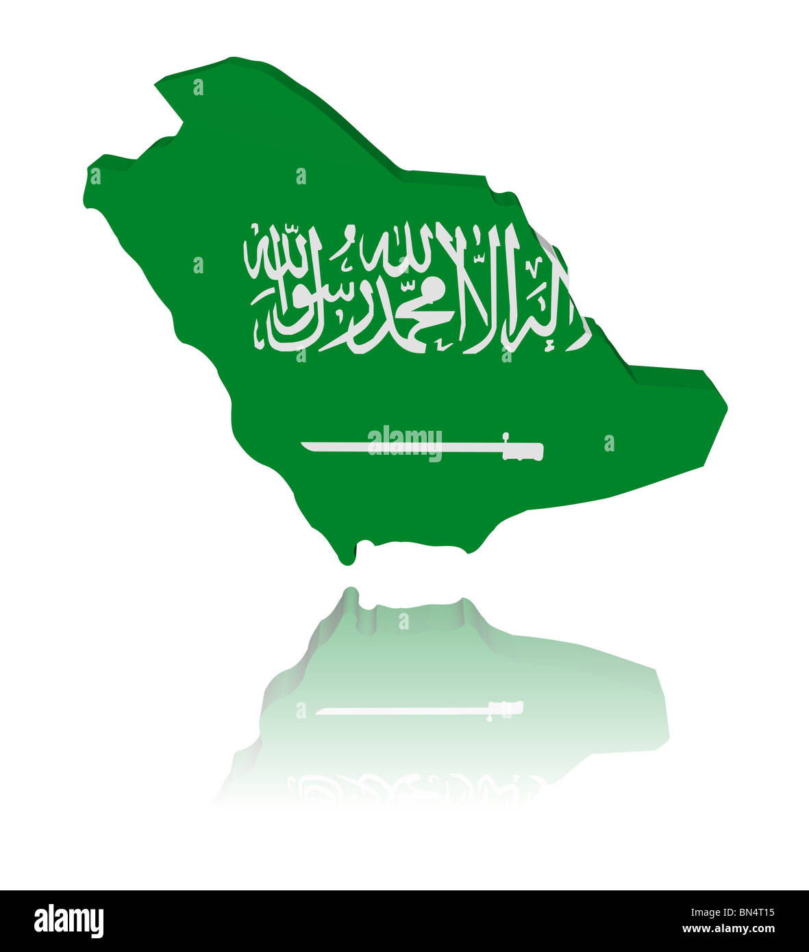 Saudi Arabia map flag 3d render with reflection illustration Stock ...