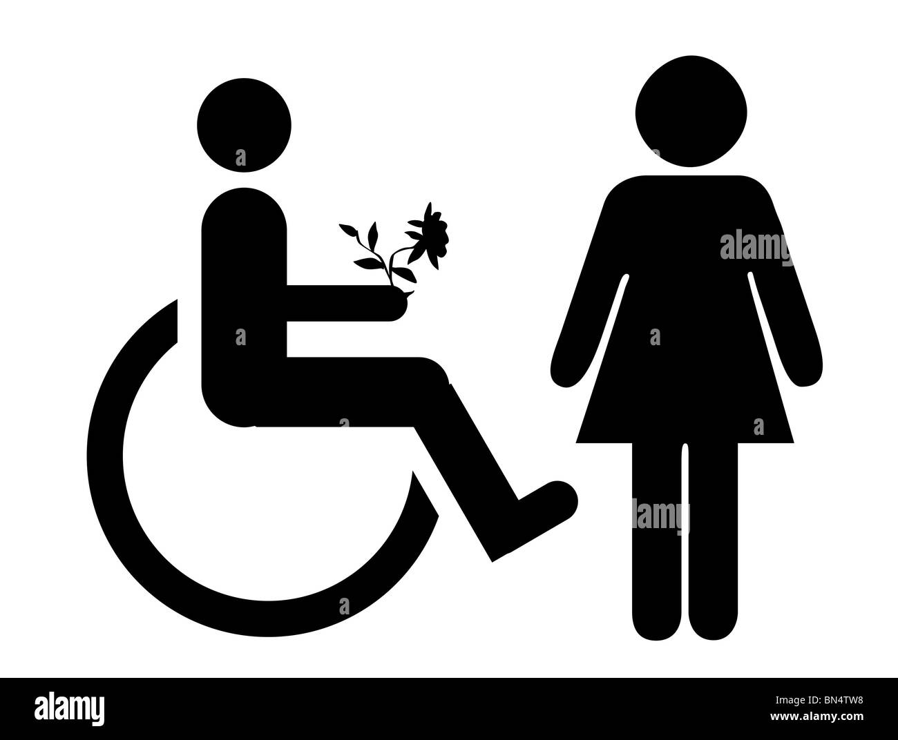 Romantic disabled man in wheelchair giving flowers to woman, isolated ...
