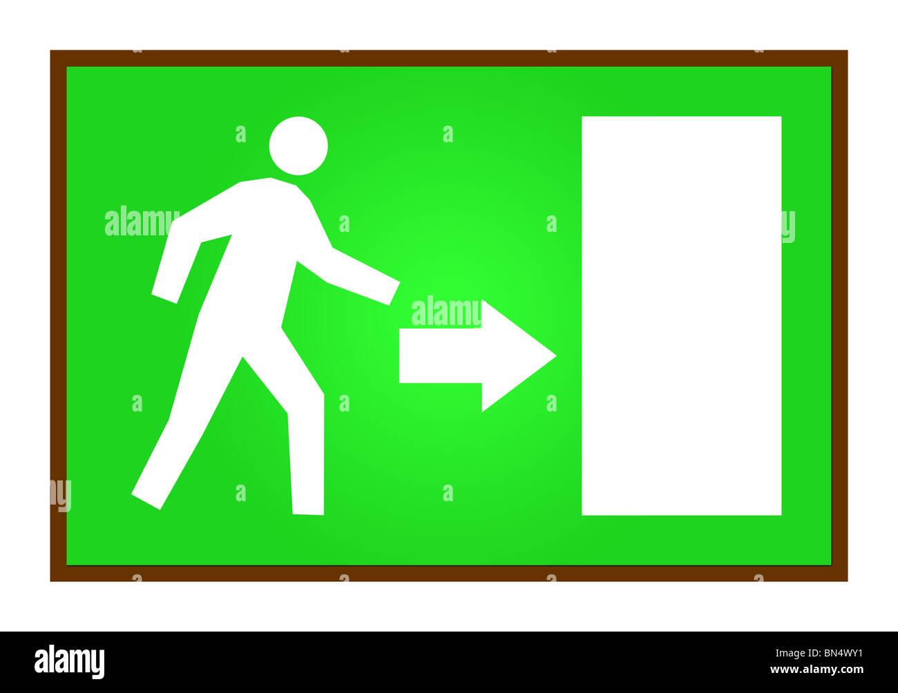 Man running on green exit sign, isolated on white background Stock ...