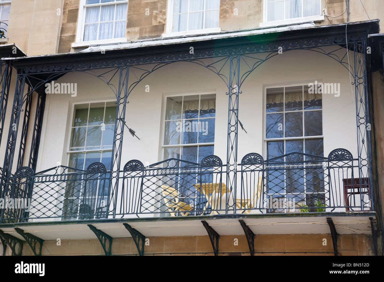 Close-up of the canopied balcony of a terraced Georgian house in ...