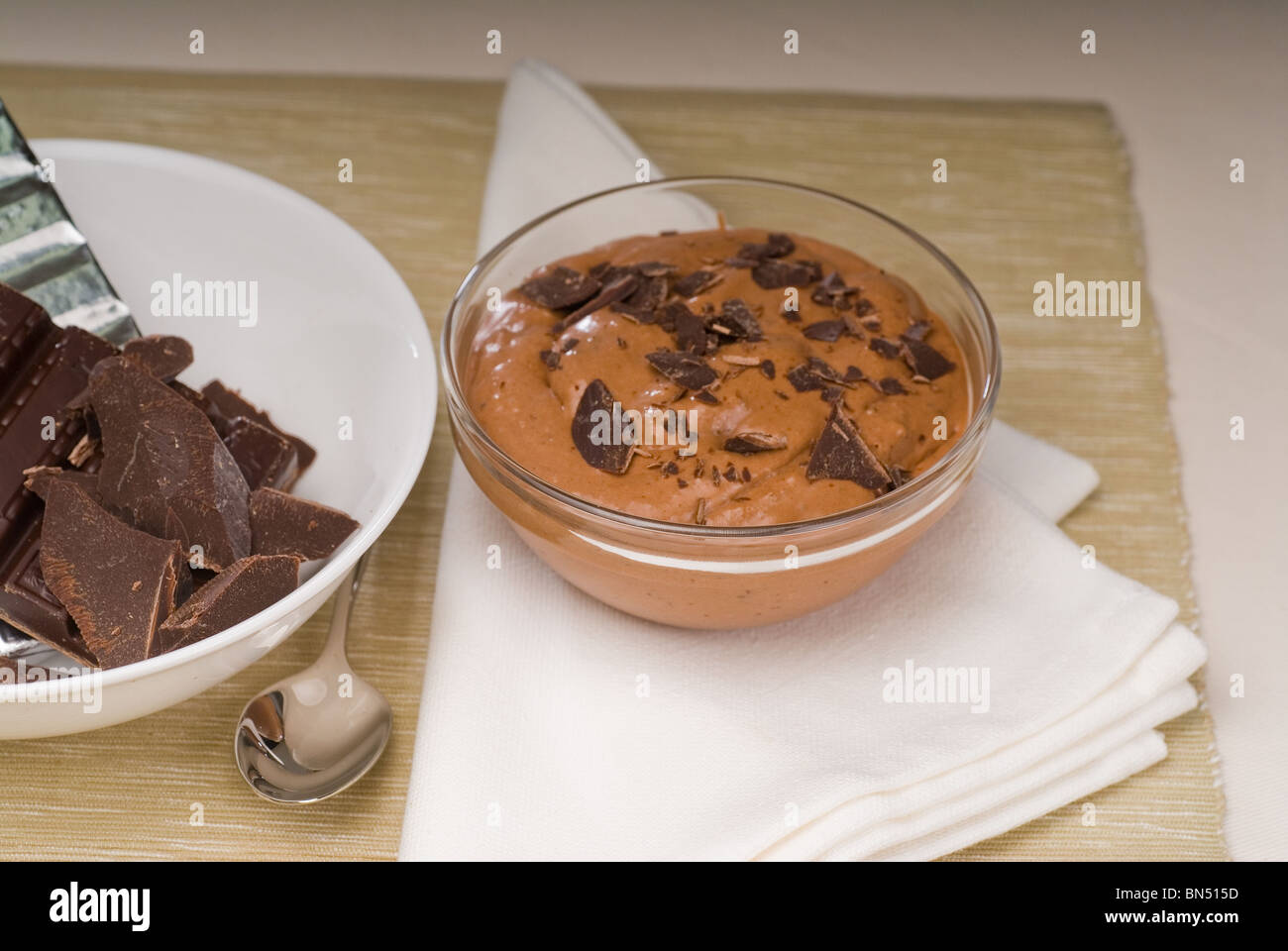 fresh homemade chocolate mousse made with bitter chocolate ,closeup ...