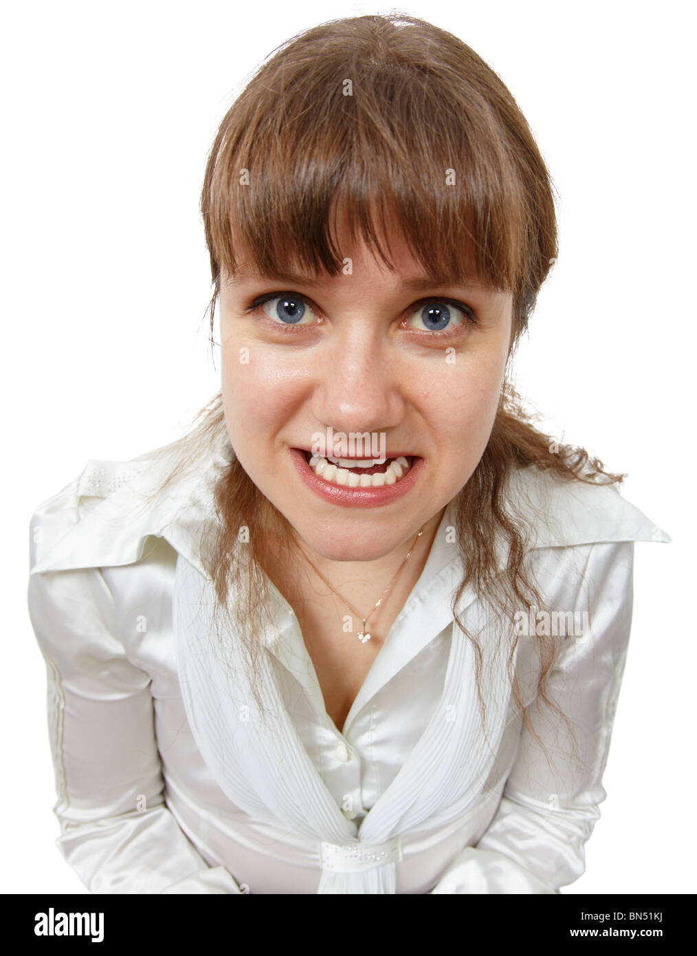 Young woman in the comic rage, isolated on a white background Stock ...