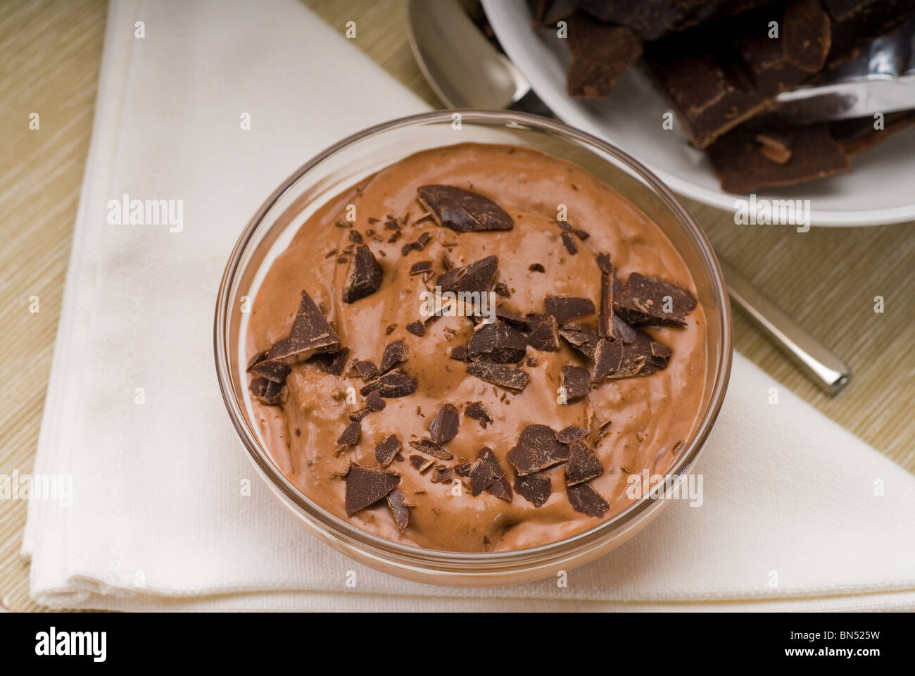 fresh homemade chocolate mousse made with bitter chocolate ,closeup ...