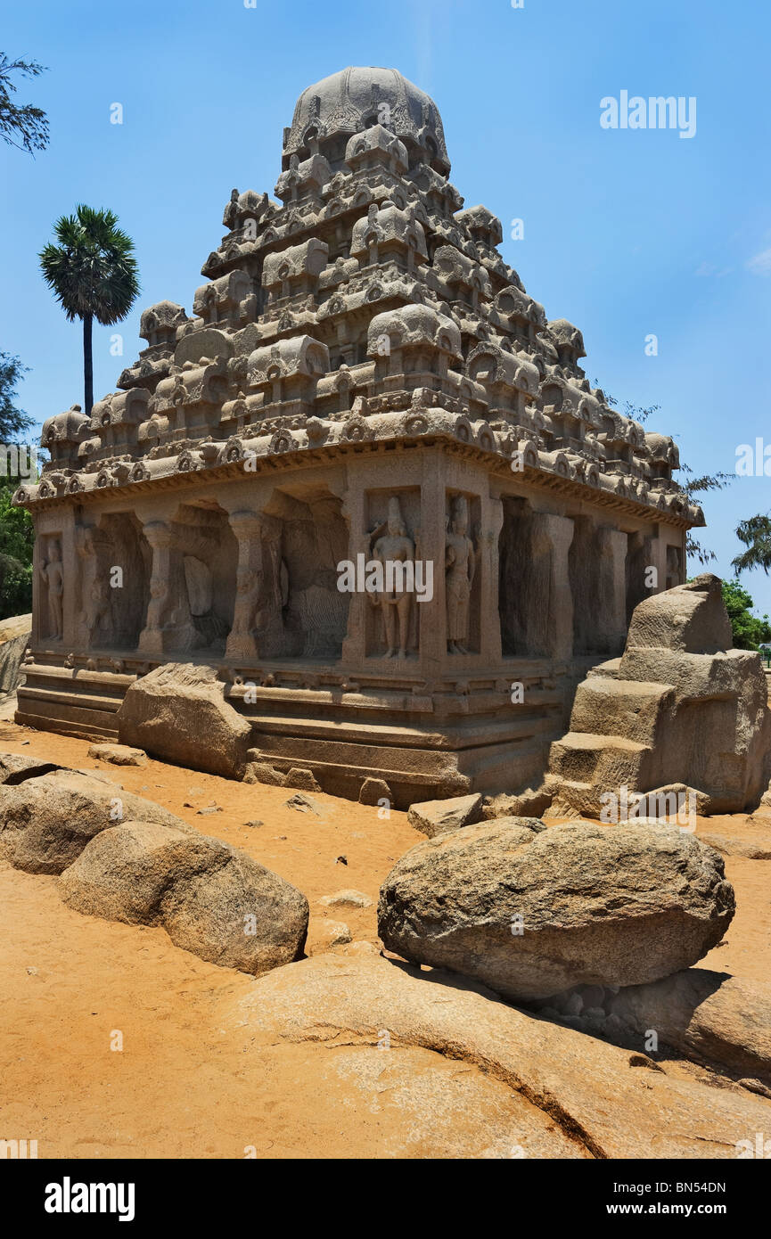 India Tamil Nadu Mamallapuram the Dharmaraja Ratha in the Panch Rathas ...