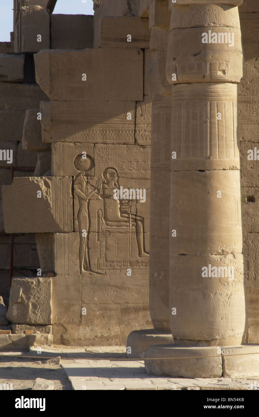 Ramesseum. Relief with two Egyptian deities, Tefnut, goddess lioness ...
